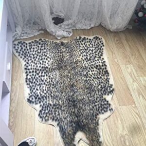 Leopard Print Rug Faux Fur Cheetah Rug Cowhide Animal Skin Mat Carpet for Office, Livingroom, Bedroom Non-Slip Home Decor 40x37Inch/ 3.2x3.1Ft