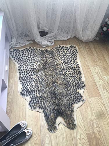 Leopard Print Rug Faux Fur Cheetah Rug Cowhide Animal Skin Mat Carpet for Office, Livingroom, Bedroom Non-Slip Home Decor 40x37Inch/ 3.2x3.1Ft