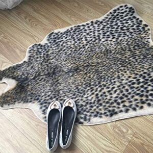 Leopard Print Rug Faux Fur Cheetah Rug Cowhide Animal Skin Mat Carpet for Office, Livingroom, Bedroom Non-Slip Home Decor 40x37Inch/ 3.2x3.1Ft