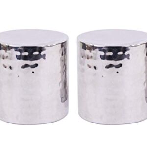 Hosley Set of 2 Silver Color Pillar (LED) Candle Holders 4" High Also usable as Vase. Ideal Gift for Wedding Party Home SPA Aromatherapy Reiki Votive Tea Light Candle Garden