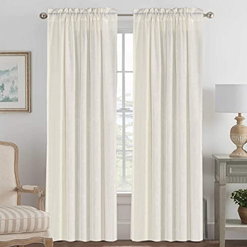 Linen Curtains Elegant Natural Linen Blended Curtains Energy Efficient Light Filtering / Rod Pocket Window Treatments Panels / Drapes for Livingroom (Set of 2, Ivory, 52 inch W X 84 inch L)