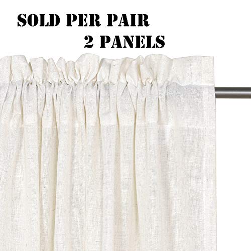 Linen Curtains Elegant Natural Linen Blended Curtains Energy Efficient Light Filtering / Rod Pocket Window Treatments Panels / Drapes for Livingroom (Set of 2, Ivory, 52 inch W X 84 inch L)