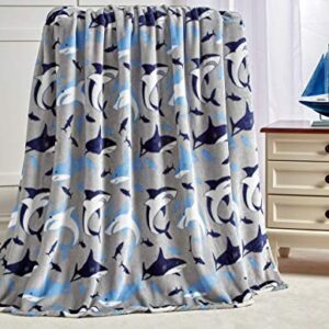 Shark Baby by Decor&More Extra Soft Throw Blanket (50" x 60") - Blue and Grey Sharks