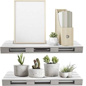 sorbus floating pallet shelves – set of 2 – rustic farmhouse wall mount ledge storage shelf organizer – for home décor, living room, bathroom, bedroom, nursery – 9.25″ d x 23.62″ w x 1.75″ h – grey