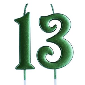 green 13th birthday candle, number 13 years old candles cake topper, boy or girl party decorations, supplies