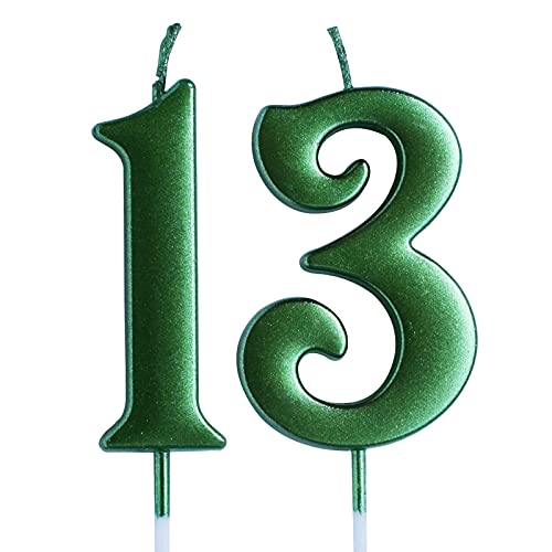 Green 13th Birthday Candle, Number 13 Years Old Candles Cake Topper, Boy Or Girl Party Decorations, Supplies