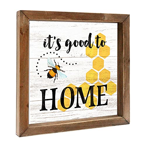 Wartter Wood Framed Wall Sign Honey Bee Wall Art Decor - It's Good To Bee Home, 7.9 x 7.9 Inches