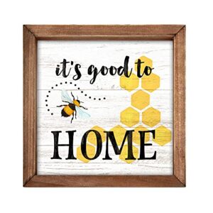 Wartter Wood Framed Wall Sign Honey Bee Wall Art Decor - It's Good To Bee Home, 7.9 x 7.9 Inches