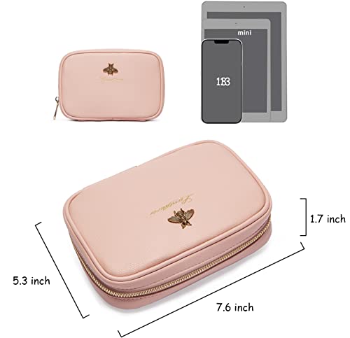 LACATTURA Travel Jewelry Organizer, Vegan Leather Jewelry Case for Necklaces, Rings, Earrings, Bracelet, Portable Jewelry Storage Bag for Women and Men, Pink