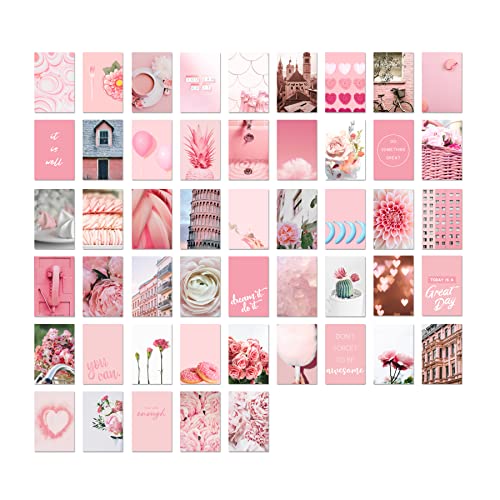 GSM Brands Wall Collage Kit Pink Pop Aesthetic Pictures Set of 50 4x6 inch Individual Photos for Teen College Dorm Room