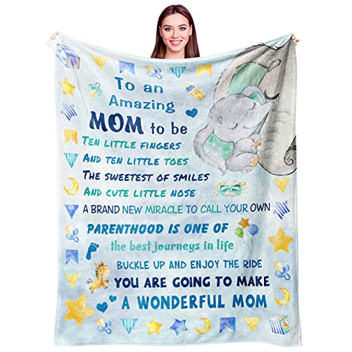 Ivivis New Mom Gifts for Women, Mom to be Gift Blanket, Pregnancy Gifts for First Time Moms Mommy Expecting Mother, Gender Reveal Gifts Ideas for Her, Elephant Fleece Throw Blankets 50"x 60"