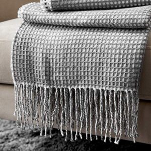 Hansleep Throw Blanket for Couch Sofa Bed Chairs, Soft Fuzzy Knit Blanket with Decorative Tassels (Grey, 50 x 60 Inches)