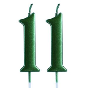 green 11th birthday candle, number 11 years old candles cake topper, boy or girl party decorations, supplies