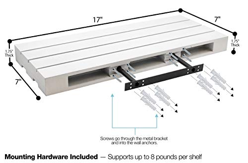 Sorbus Floating Pallet Shelves - Set of 2 - Rustic Farmhouse Wall Mount Ledge Storage Shelf Organizer - for Home Décor, Living Room, Bathroom, Bedroom, Nursery, etc - 7" D x 17" W x 1.75" H - Grey