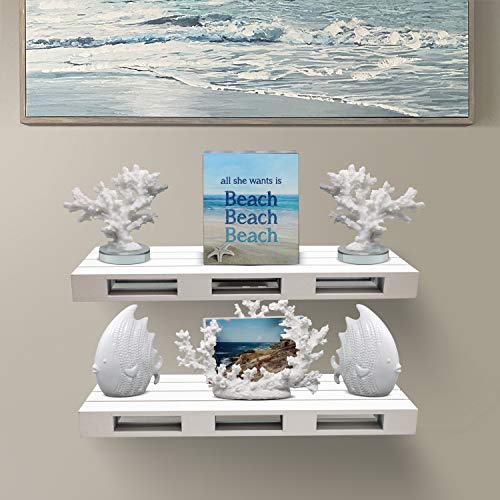 Sorbus Floating Pallet Shelves - Set of 2 - Rustic Farmhouse Wall Mount Ledge Storage Shelf Organizer - for Home Décor, Living Room, Bathroom, Bedroom, Nursery, etc - 7" D x 17" W x 1.75" H - Grey