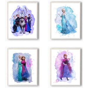 herzii prints frozen wall art decor prints frozen watercolor poster – frozen birthday party supplies – frozen bedroom decor for girls, anna olaf kristoff elsa party decorations (8×10 unframed)