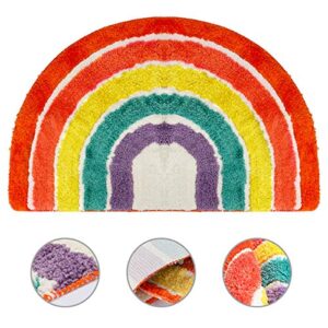 bathroom rugs, jhua half round area rug rainbow indoor floor mat, non slip half circle rug fluffy carpet, soft fuzzy shaggy throw rugs for living room bedroom bathroom kitchen home decor (31.5×19.7in)