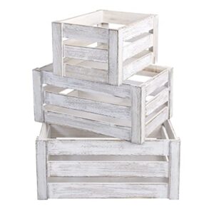 besmall set of 3 nesting wooden crates, decorative vintage wooden storage crates, wood boxes rustic farmhouse style for storage and display – decorative wooden crates for home (white)