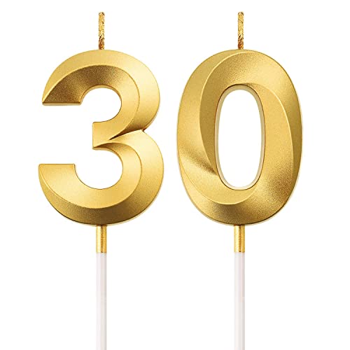 30th Birthday Candles Cake Numeral Candles Happy Birthday Cake Topper Decoration for Birthday Party Wedding Anniversary Celebration Supplies (Gold)