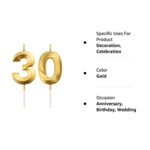 30th Birthday Candles Cake Numeral Candles Happy Birthday Cake Topper Decoration for Birthday Party Wedding Anniversary Celebration Supplies (Gold)