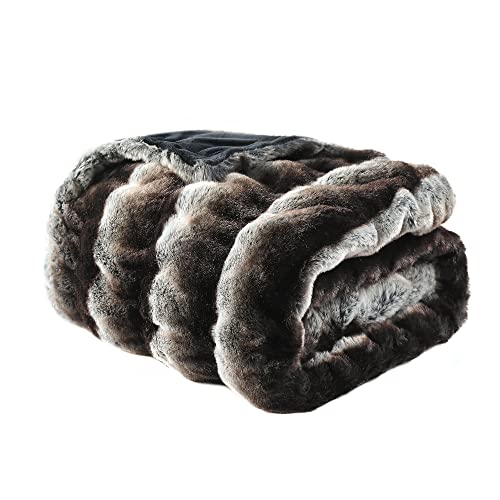 inchgrass Luxury Soft Faux Mink Fur Throw Blanket Shaggy Plush Elegant Weighted Handmade Thick Blanket for Sofa Chair Couch Living Bedding (50"x60", Grey Chinchilla)