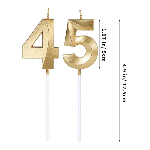 Gold 45th & 54th Birthday Candles for Cakes, Number 45 54 Glitter Candle Cake Topper for Party Anniversary Wedding Celebration Decoration