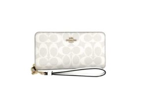 coach outlet long zip around wallet wristlet in signature canvas, chalk / glacierwhite, one size