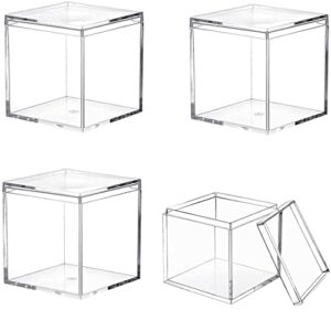 acrylic boxes with lids,4 pieces 3.4×3.4×3.4inch clear plastic square cube plexiglass boxes for display small acrylic containers jewelry birthday wedding easter party decoration lucite box