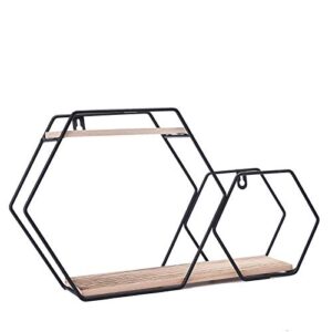 balsacircle black natural 2 tier hexagon metal wood geometric floating shelf party wedding reception decorations supplies