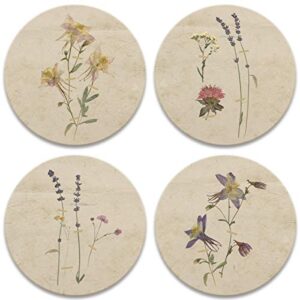 coasterstone as459 drink coasters, 4.25″, pressed flowers