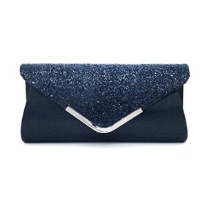 kalaien envelope clutch purses for women glitter evening bag handbags for wedding and party (navy blue)