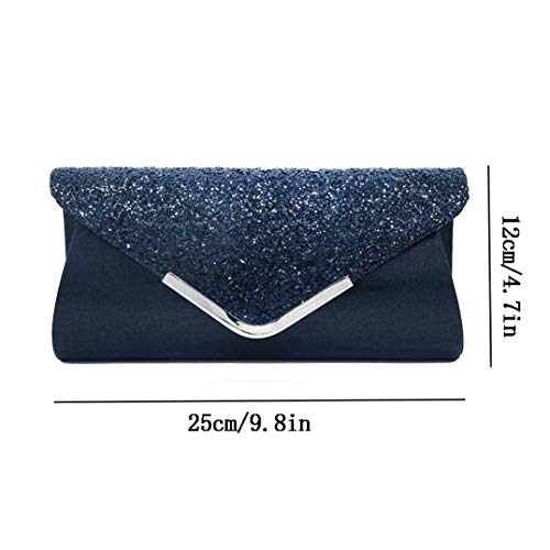 KALAIEN Envelope Clutch Purses for Women Glitter Evening Bag Handbags For Wedding and Party (Navy blue)