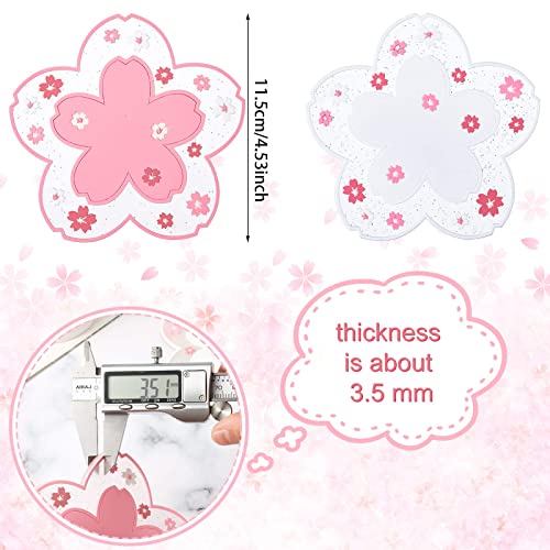 Sakura PVC Coaster Cherry Blossom Cup Coaster Anti-Skid Insulation Coaster for Beer, Coffee, Tableware Tea (4, 4.5 Inch)