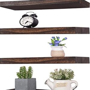 HXSWY Rustic Wood Floating Shelves for Wall Decor Farmhouse Wooden Wall Shelf for Bathroom Kitchen Bedroom Living Room Set of 4 Brown