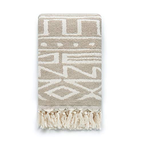 Hofdeco Modern Boho Decorative Throw Blanket with Fringe for Couch Sofa, Cozy Woven Knit, Khaki Boho Tribe Geo, 55"x60"