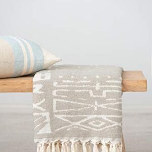 Hofdeco Modern Boho Decorative Throw Blanket with Fringe for Couch Sofa, Cozy Woven Knit, Khaki Boho Tribe Geo, 55"x60"