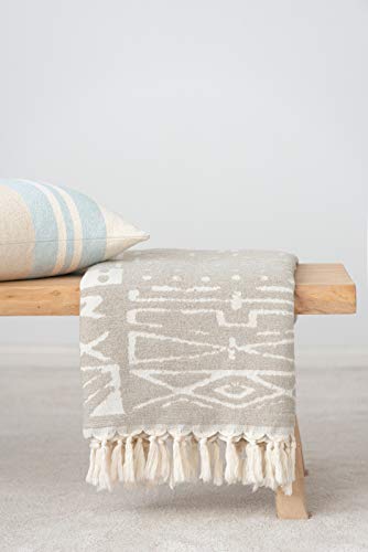 Hofdeco Modern Boho Decorative Throw Blanket with Fringe for Couch Sofa, Cozy Woven Knit, Khaki Boho Tribe Geo, 55"x60"