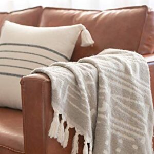 Hofdeco Modern Boho Decorative Throw Blanket with Fringe for Couch Sofa, Cozy Woven Knit, Khaki Boho Tribe Geo, 55"x60"