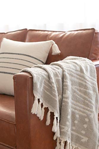 Hofdeco Modern Boho Decorative Throw Blanket with Fringe for Couch Sofa, Cozy Woven Knit, Khaki Boho Tribe Geo, 55"x60"