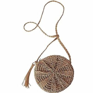 jorcedi straw crossbody shoulder bag beach tassels crochet messenger handbag purse for women girls (light brown)