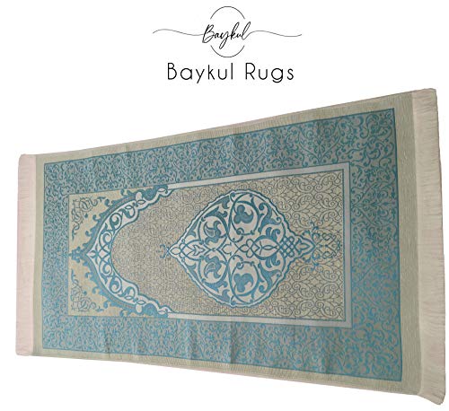 BAYKUL Muslim Prayer Rug-Islamic Turkish Velvet Rugs-Great Ramadan Gifts-Janamaz Prayer Mat for Women Men-Portable Carpet Muslims Mats-Praying Rugs Islam-Sajadah-Gift Praying Beads 99 (Blue)