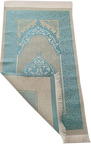 BAYKUL Muslim Prayer Rug-Islamic Turkish Velvet Rugs-Great Ramadan Gifts-Janamaz Prayer Mat for Women Men-Portable Carpet Muslims Mats-Praying Rugs Islam-Sajadah-Gift Praying Beads 99 (Blue)