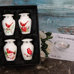 Cardinal Urns White - Mini Keepsake Urns Set of 4 - Premium Box & Bags Included - Small White Urns for Ashes - Honor Your Loved One with Bird Cremation Urns - Perfect for Adults & Infants