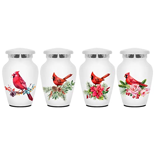 Cardinal Urns White - Mini Keepsake Urns Set of 4 - Premium Box & Bags Included - Small White Urns for Ashes - Honor Your Loved One with Bird Cremation Urns - Perfect for Adults & Infants