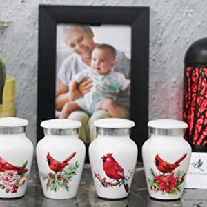 Cardinal Urns White - Mini Keepsake Urns Set of 4 - Premium Box & Bags Included - Small White Urns for Ashes - Honor Your Loved One with Bird Cremation Urns - Perfect for Adults & Infants