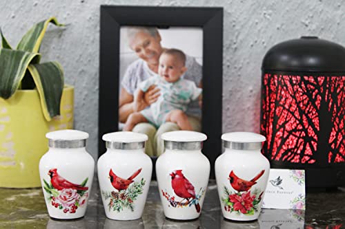 Cardinal Urns White - Mini Keepsake Urns Set of 4 - Premium Box & Bags Included - Small White Urns for Ashes - Honor Your Loved One with Bird Cremation Urns - Perfect for Adults & Infants