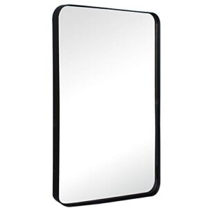 gracto 20×30 inch black stinless steel metal framed bathroom mirror for wall mounted rounded rectangular bathroom vanity mirror