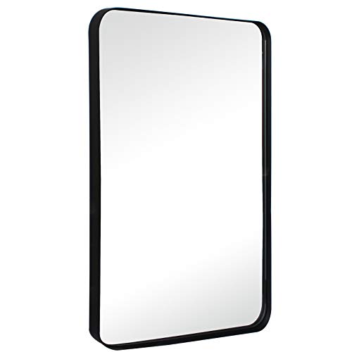 GRACTO 20x30 inch Black Stinless Steel Metal Framed Bathroom Mirror for Wall Mounted Rounded Rectangular Bathroom Vanity Mirror