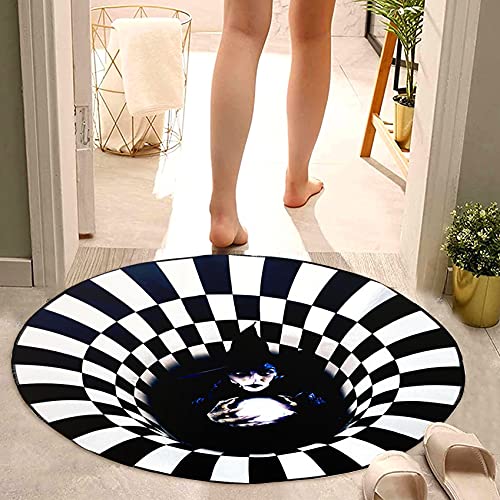 Rovepic 3D Trap Illusion Carpet Halloween Black and White Witch Bottomless Hole Optical Illusion Area Rug Fluffy Anti-Skid Rug Round Floor Mat Funny Living Room Home Décor 80 cm in Diameter