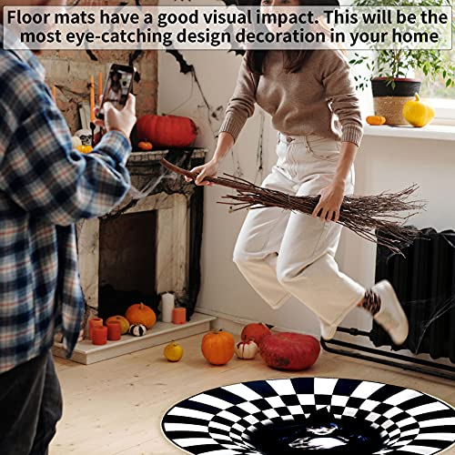 Rovepic 3D Trap Illusion Carpet Halloween Black and White Witch Bottomless Hole Optical Illusion Area Rug Fluffy Anti-Skid Rug Round Floor Mat Funny Living Room Home Décor 80 cm in Diameter